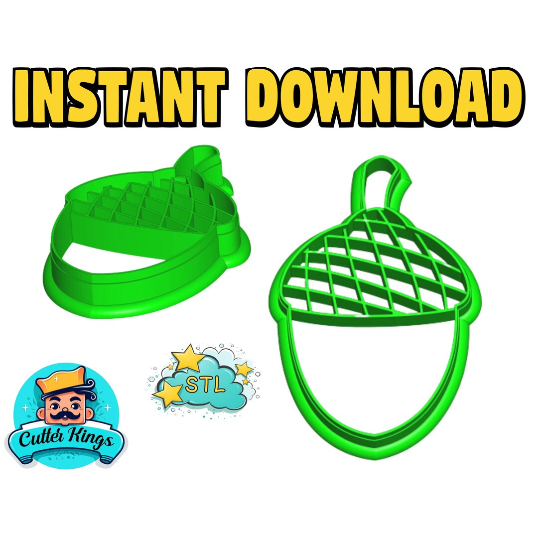 Woodland Acorn Cookie Cutter STL, 3D Printing, Fondant Stencil, Forest ...