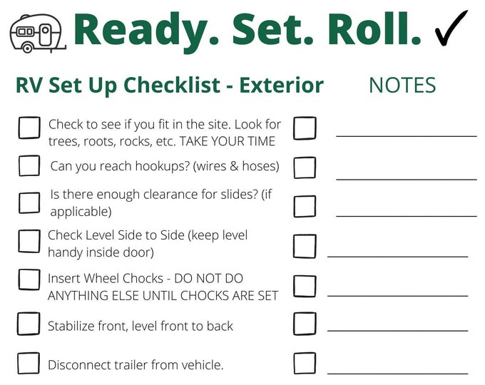 RV Checklist for Travel Trailers - Set Up/breakdown/interior/exterior ...