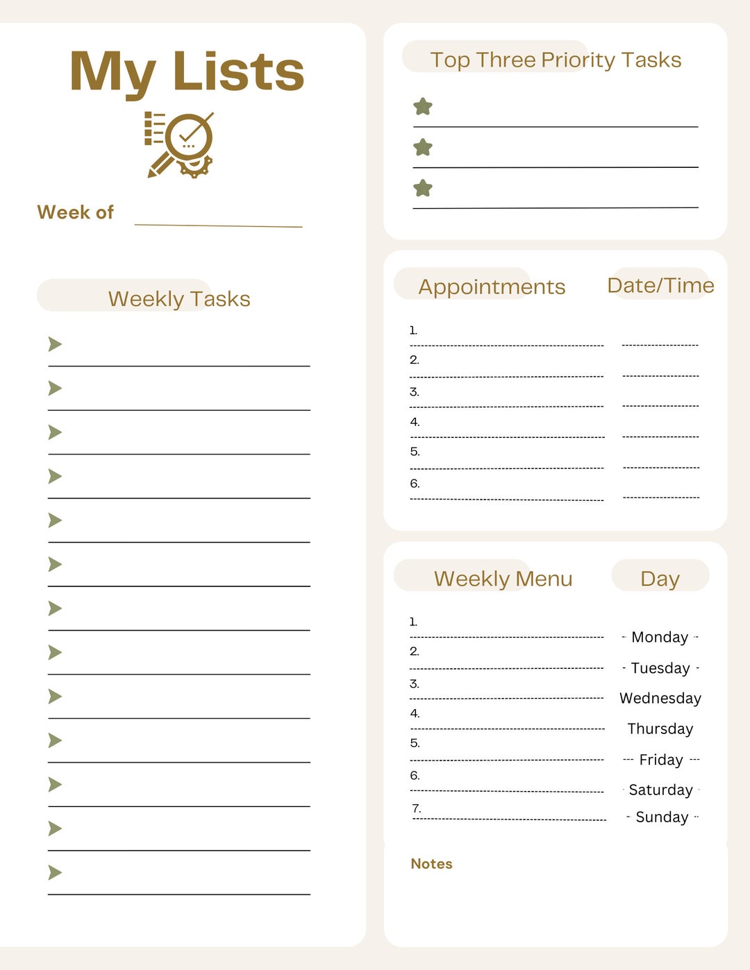 Weekly Task Printable List Template - Etsy