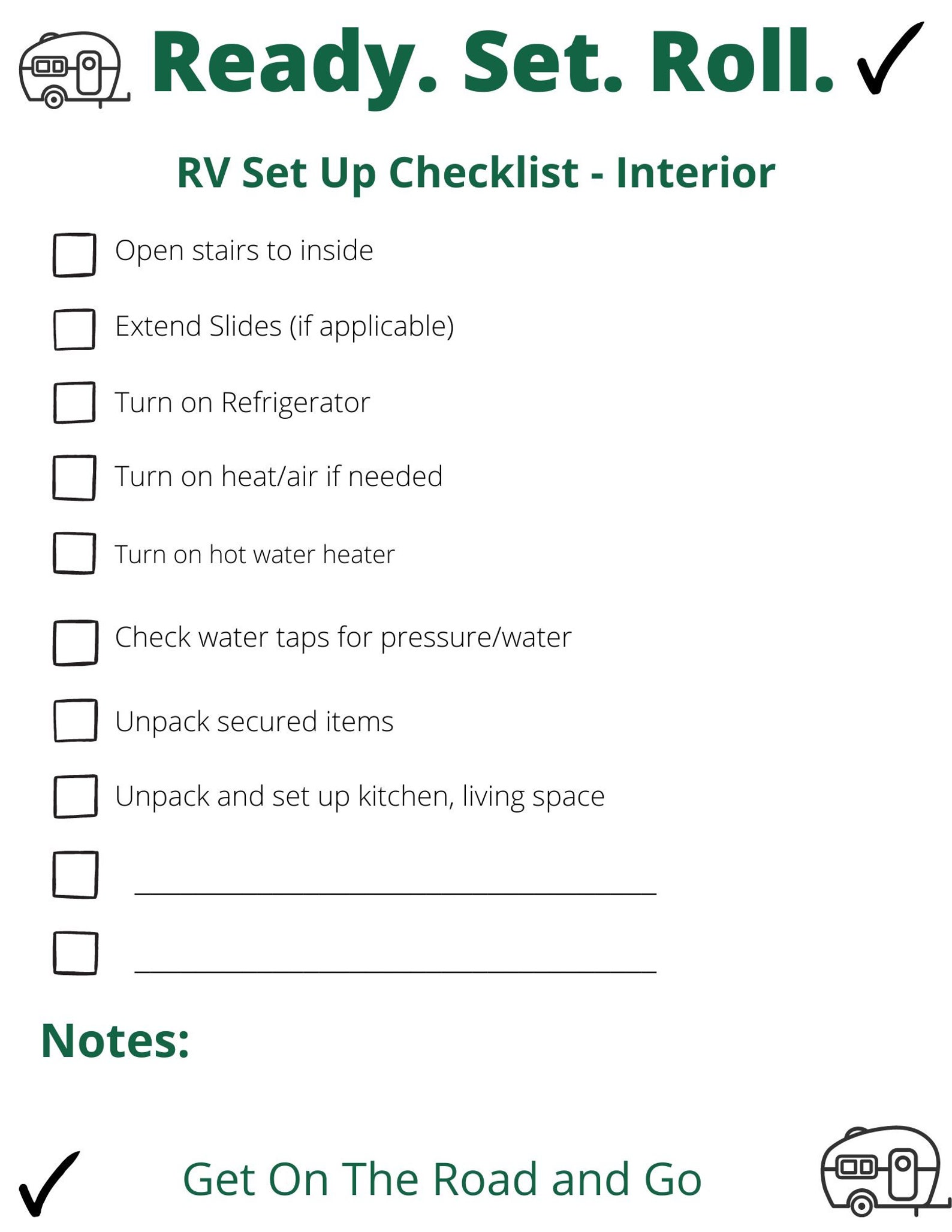 RV Checklist for Travel Trailers - Set Up/breakdown/interior/exterior ...