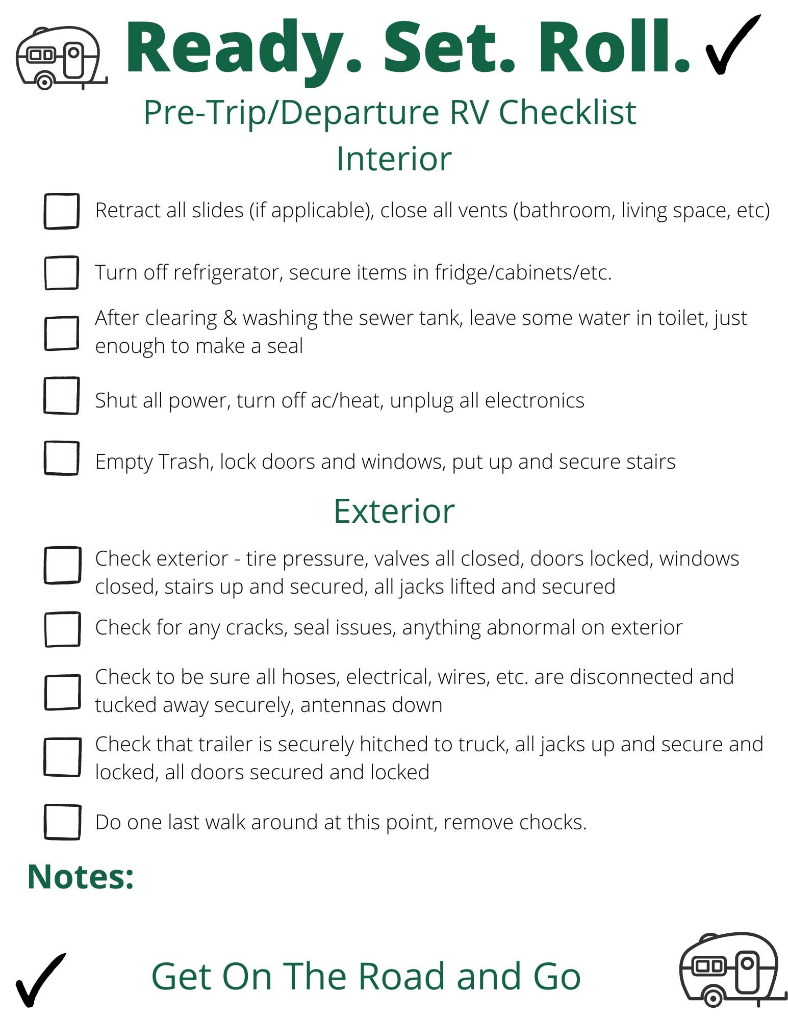 RV Checklist for Travel Trailers - Set Up/breakdown/interior/exterior ...