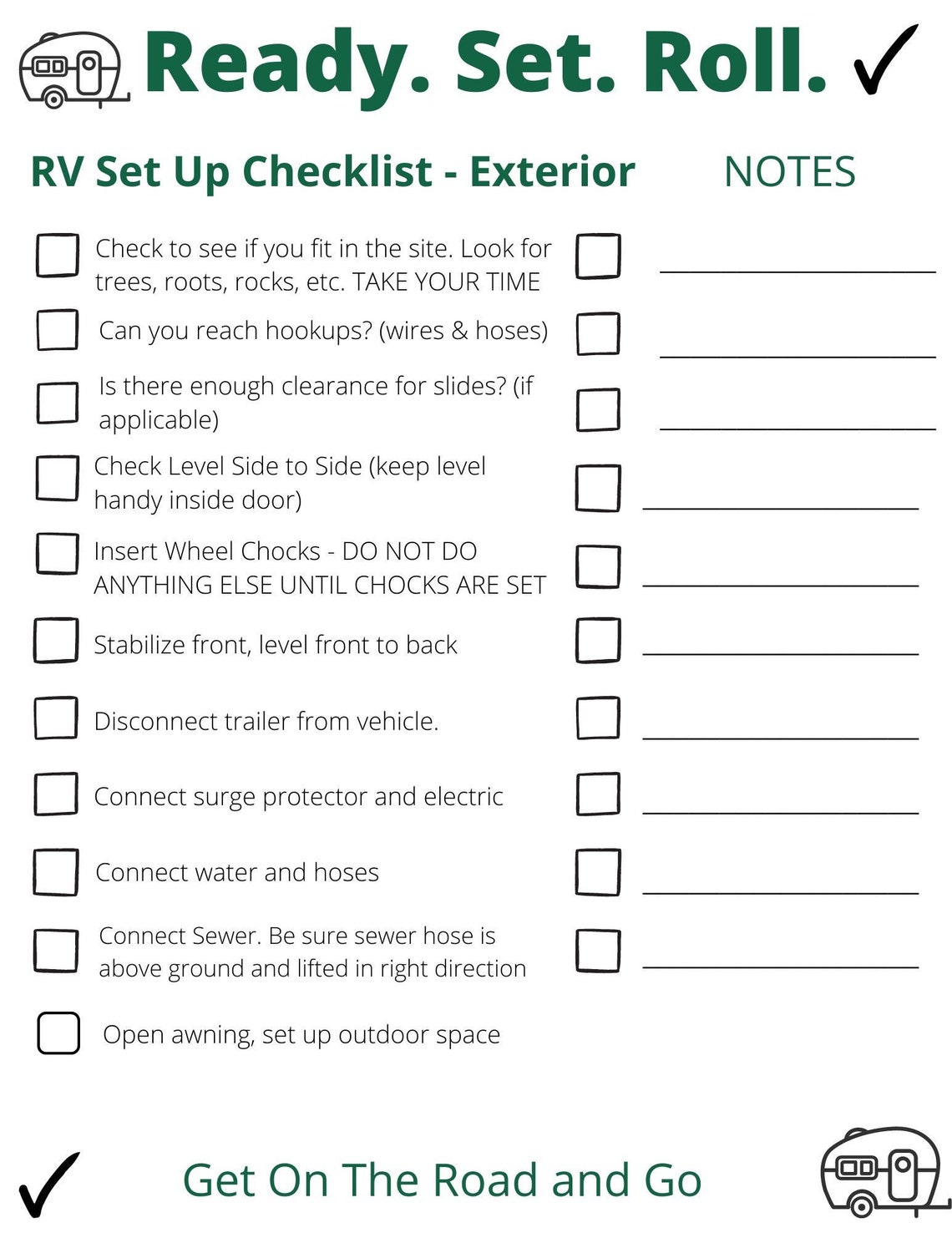 PRINTED SHIPPED RV Checklist for Travel Trailers - Set Up/breakdown ...