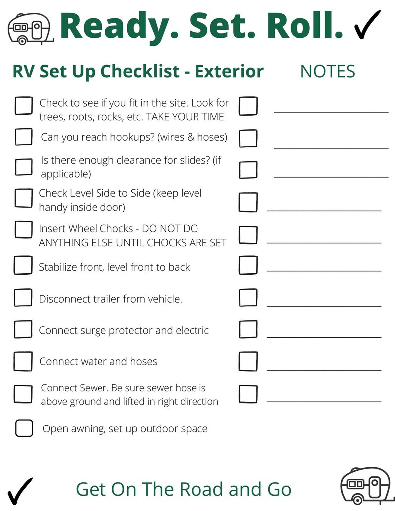 RV Checklist for Travel Trailers - Set Up/breakdown/interior/exterior ...