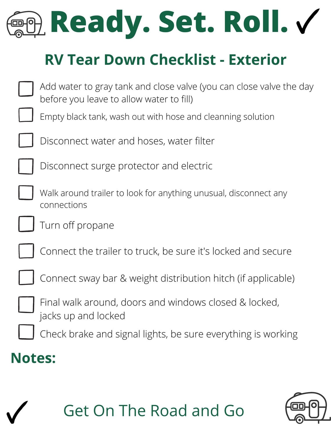 RV Checklist for Travel Trailers - Set Up/breakdown/interior/exterior ...