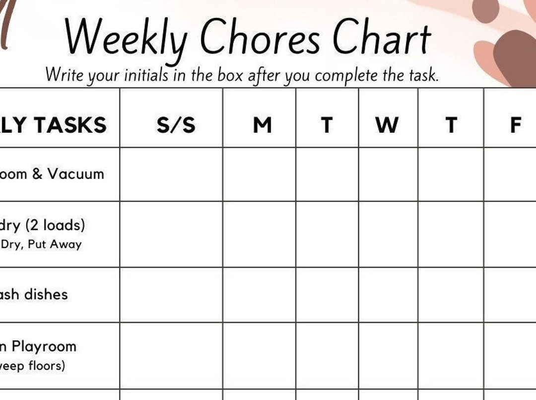 Printable Weekly Chore Chart With Space for Other Options - Etsy