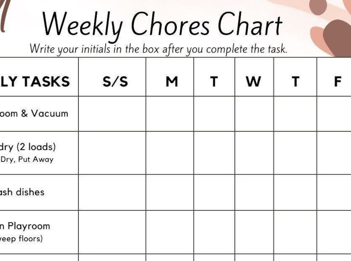 Printable Weekly Chore Chart With Space for Other Options - Etsy