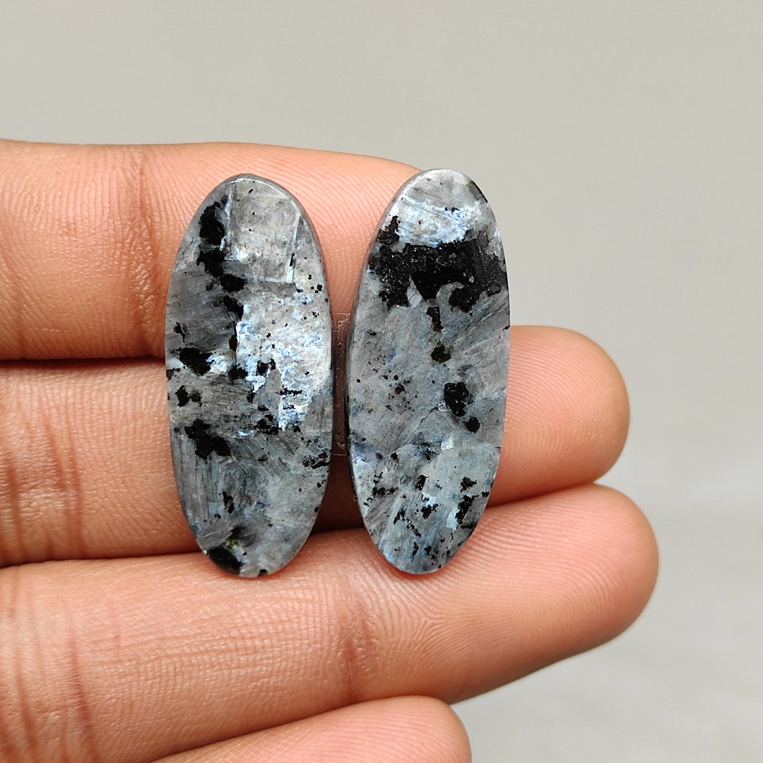 35ct Natural Blue Fire Larvikite Pair Cabochon Oval Shape Designer ...