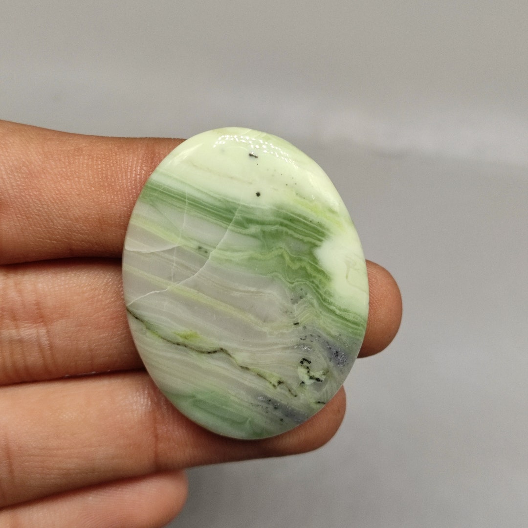 60ct Green Gray Lizardite Cabochon Oval Shape 41X30X5 Natural Multi ...