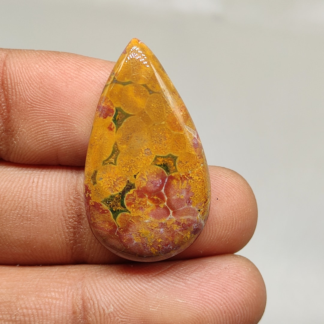 30ct Natural Multi Green Ocean Jasper Cabochon 34X19X5 MM Pear Shape ...