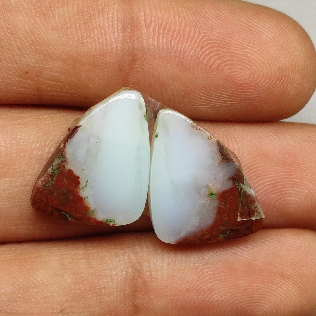 Pair Chrysoprase Stone Natural Green Red Chrysoprase Cabochon Designer ...
