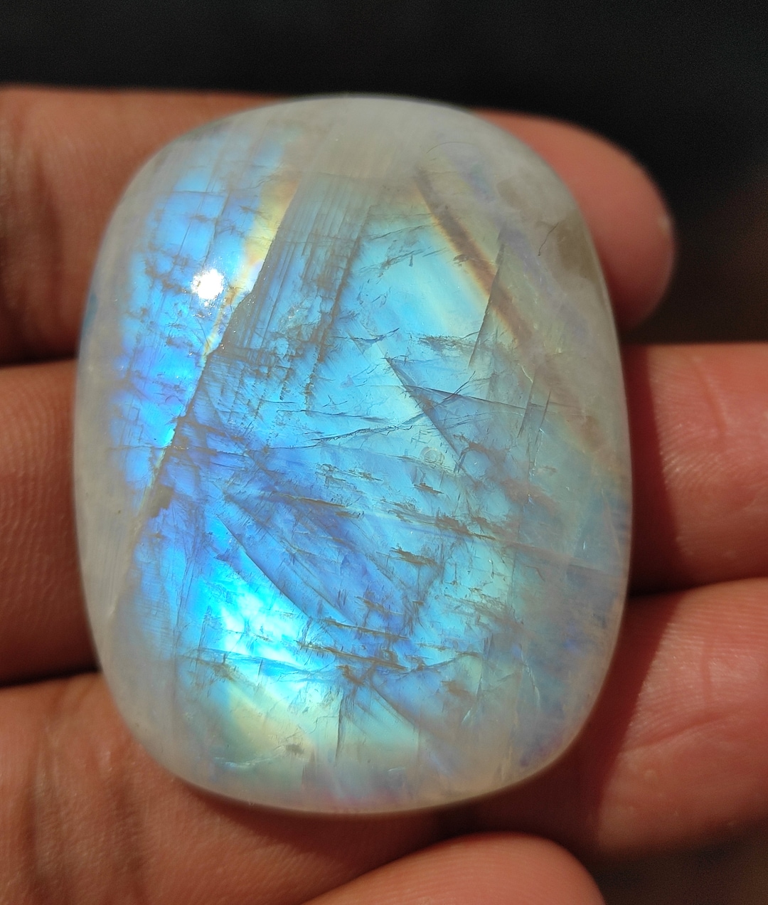 AAA Quality Rainbow Moonstone Flatback Cabochon Natural Multi Flashy ...
