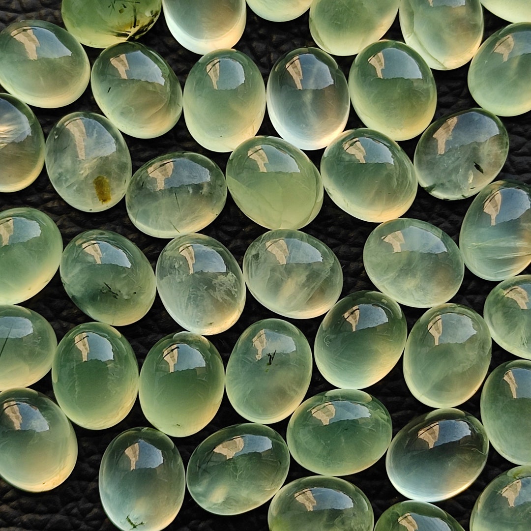100% Natural Green Prehnite Cabochon Oval Shape Calibrated Sizes Rare ...