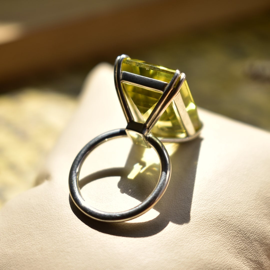 Elegant Luxury Lemon Quartz Ring 100% Natural Lemon Quartz Big Gemstone ...