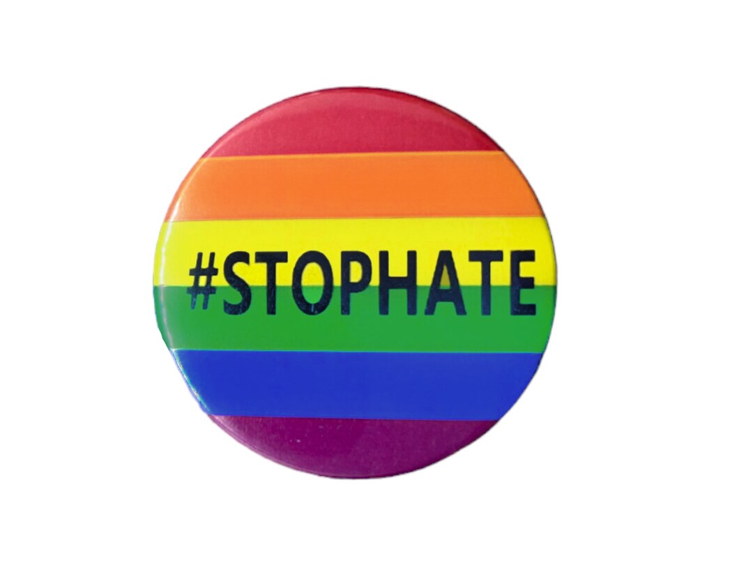 LGBT Button, Rainbow Button, Lgbtq Bage, Lgbt Pin, Stophate Pin, Hand ...