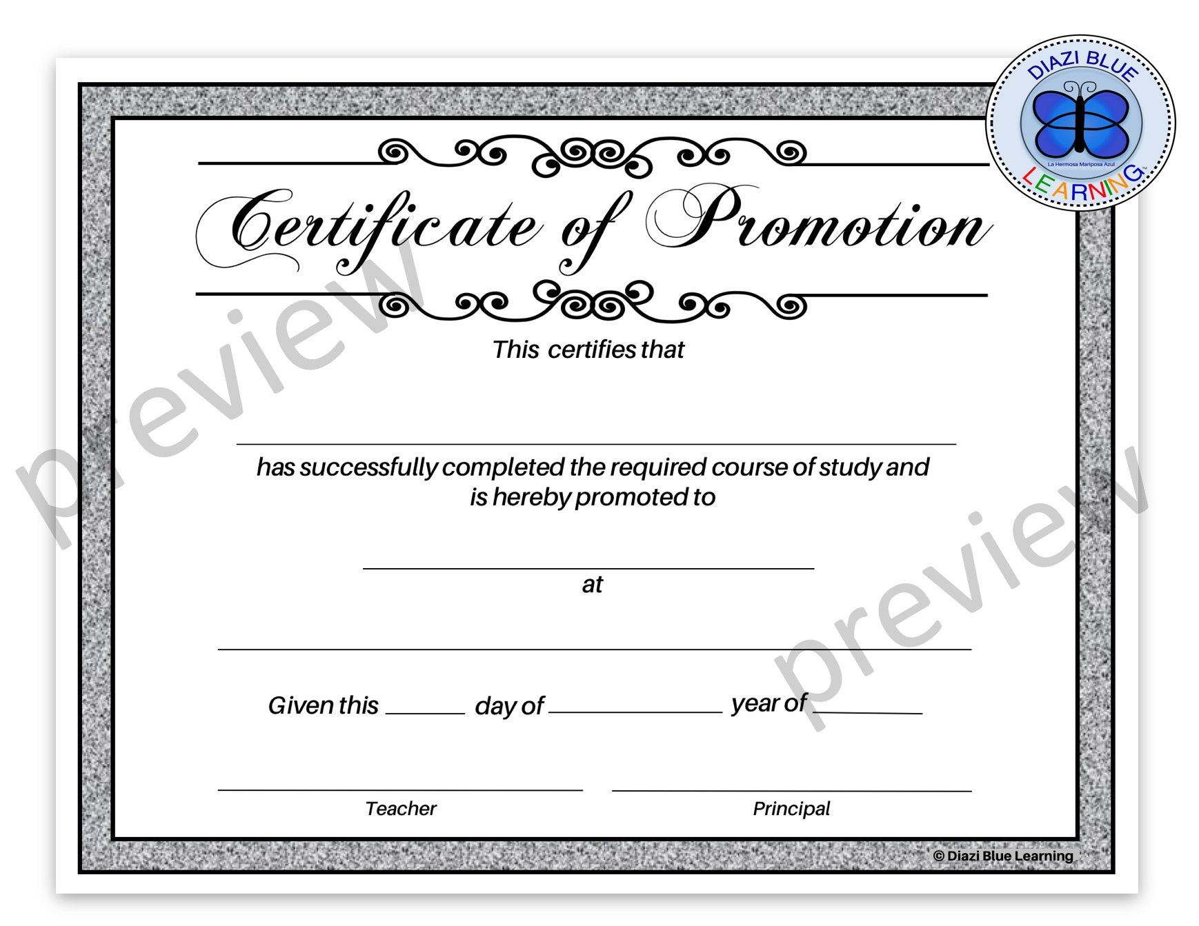Certificate of Promotion, Certificate of Completion, End of Year ...