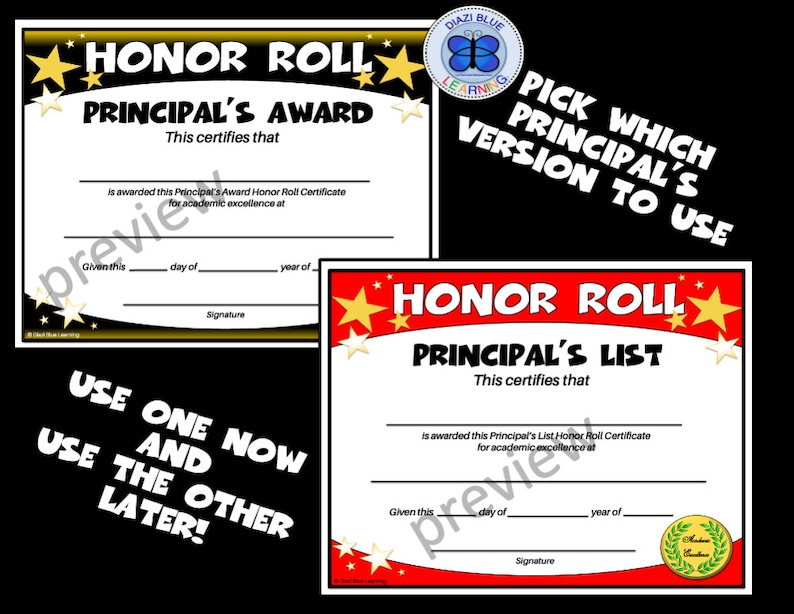Honor Roll Certificates, 7 Pack Stars Honor Roll Certificates, Fillable ...