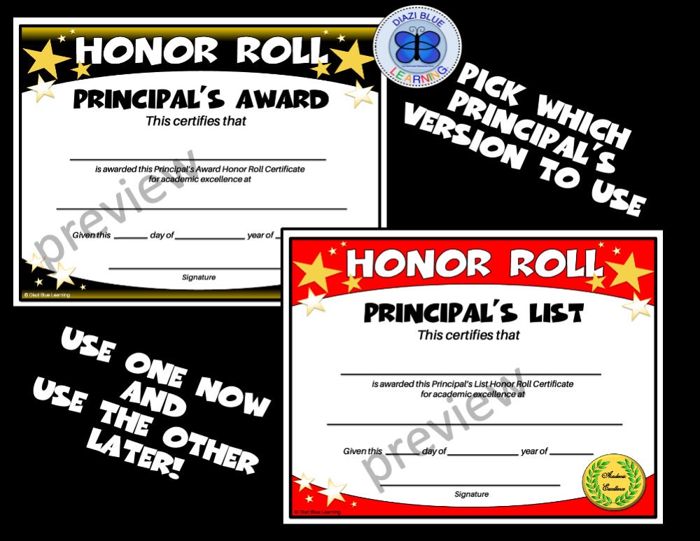 Honor Roll Certificates, 7 Pack Stars Honor Roll Certificates, Fillable ...