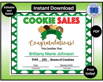 Cookie Sales Certificate - Etsy