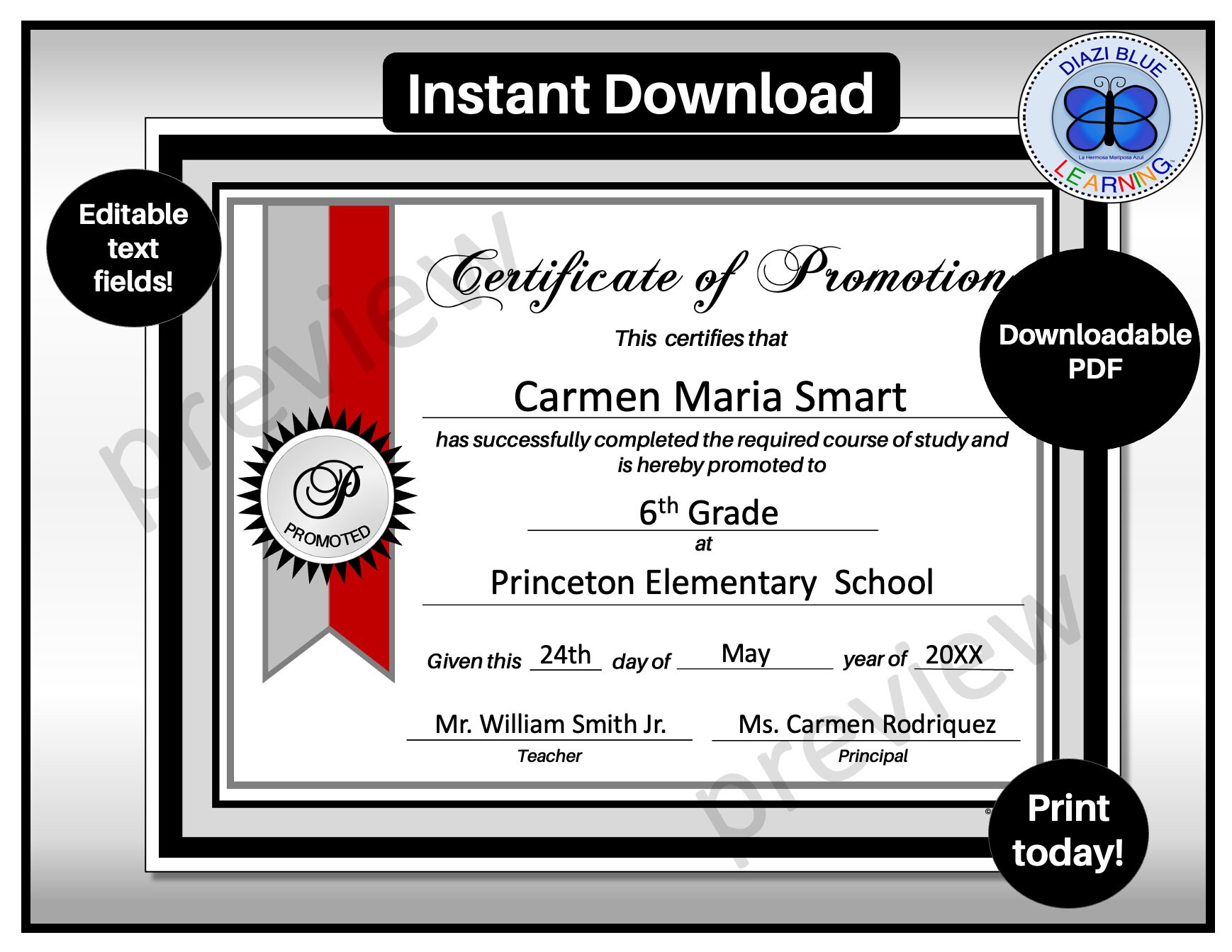 Certificate of Promotion, Certificate of Completion, End of Year ...
