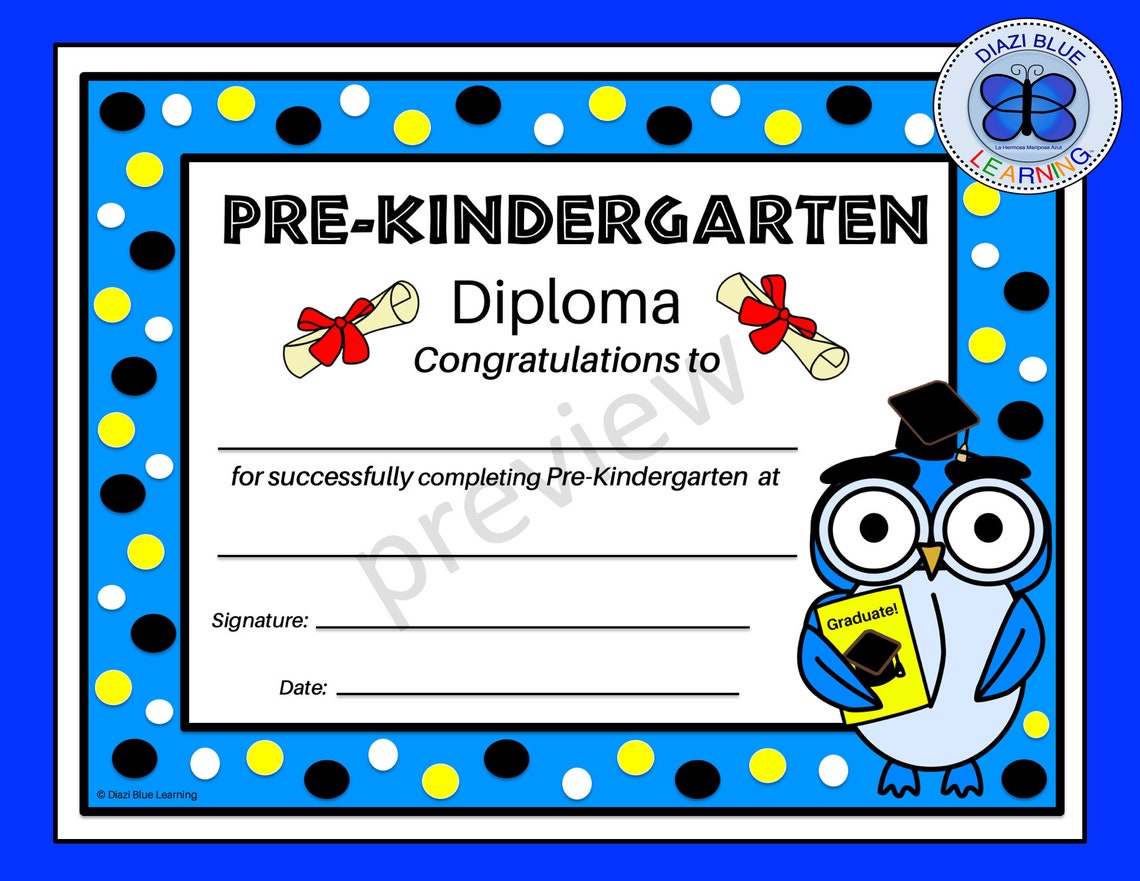 Pre-k Diplomas Pre-k Certificates End of Year Certificate - Etsy