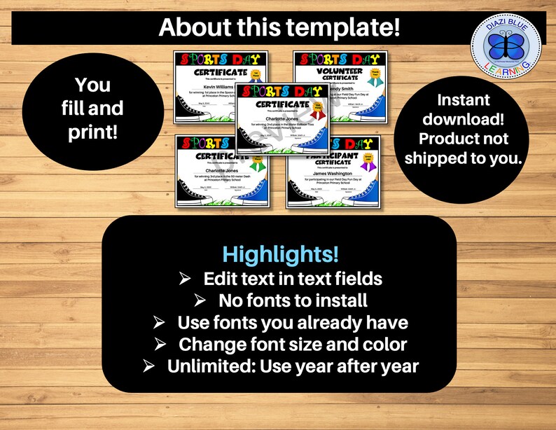 Sports Day Award, Editable Sports Day Certificate PDF, Sports Day ...