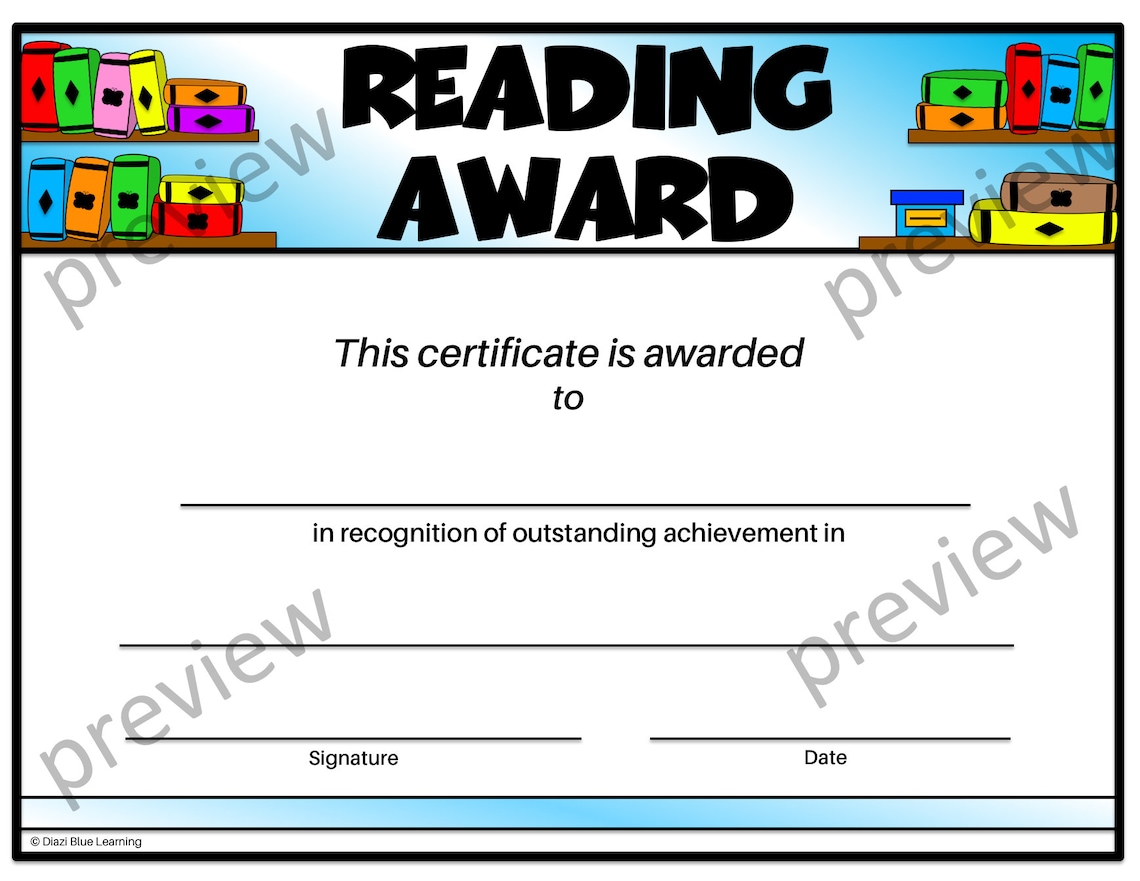 Editable Reading Certificate, End of Year Certificates, PDF Reading ...