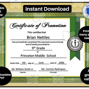 Certificate of Promotion, Certificate of Completion, End of Year School ...