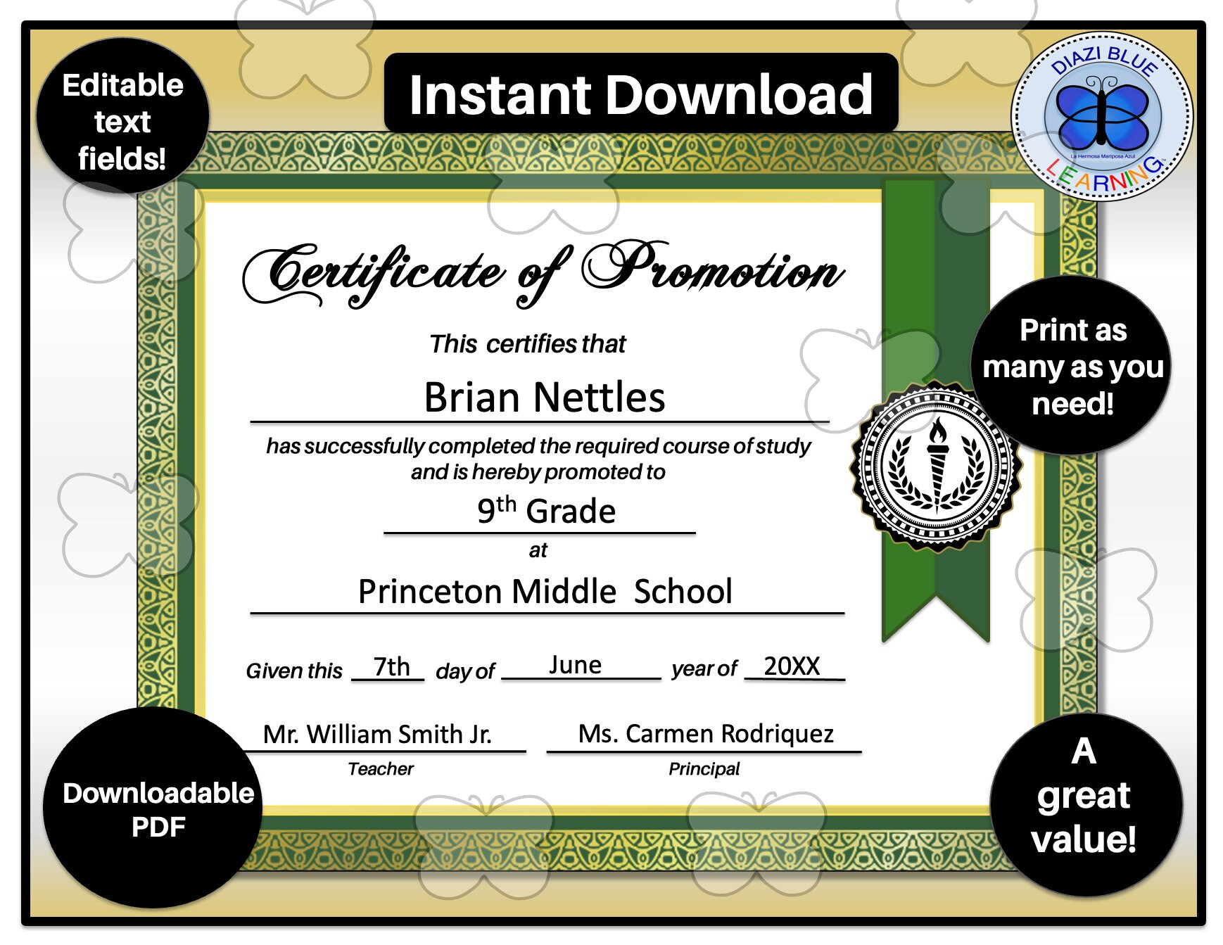 Certificate of Promotion, Certificate of Completion, End of Year School ...