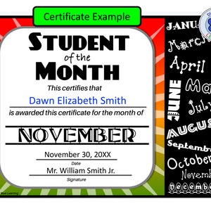 Student of the Month Certificate for November, Editable PDF Student of ...
