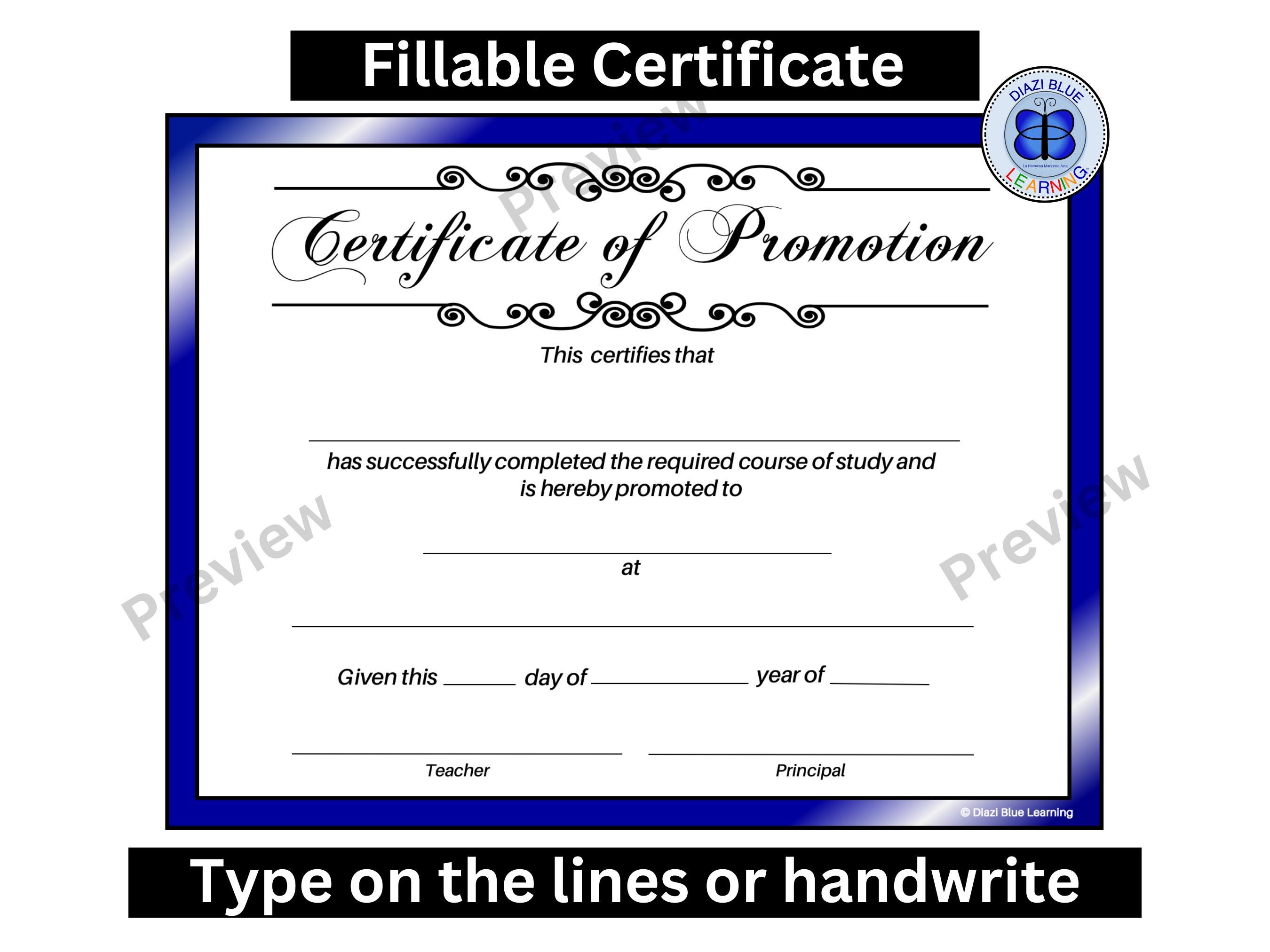 Certificate of Promotion, Certificate of Completion, End of Year ...