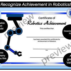 Robotics Certificates, Robotics Achievement, Editable Robotics ...