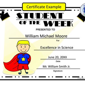 Student of the Week Certificate, Editable PDF Student of the Week Award ...