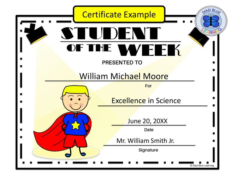 Student of the Week Certificate Editable PDF Student of the - Etsy