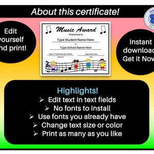 Music Certificates, Printable Music Certificates, Music Awards ...