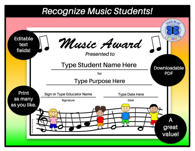 Music Certificates, Printable Music Certificates, Music Awards ...