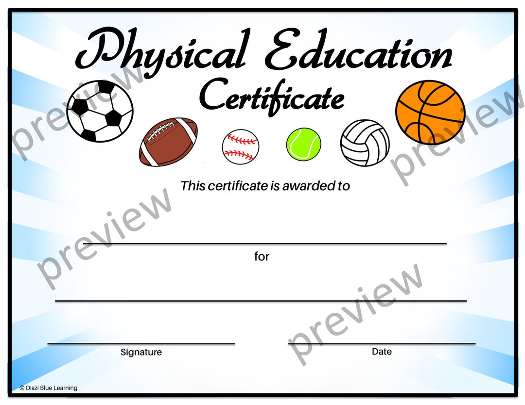 Physical Education Certificate, PE Certificate, Editable PE Certificate ...