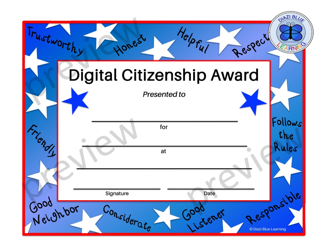 Digital Citizenship Award With Bonus Citizenship Certificate, End of ...