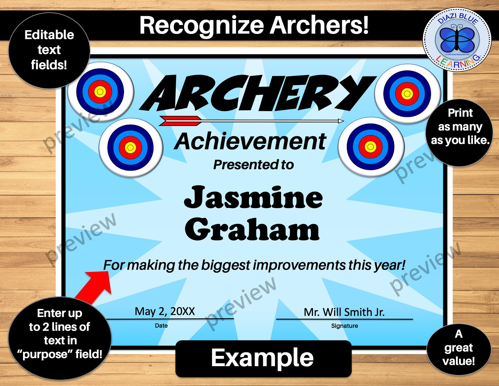 Archery Award Set, Editable Archery Certificate Award PDF, Archery ...
