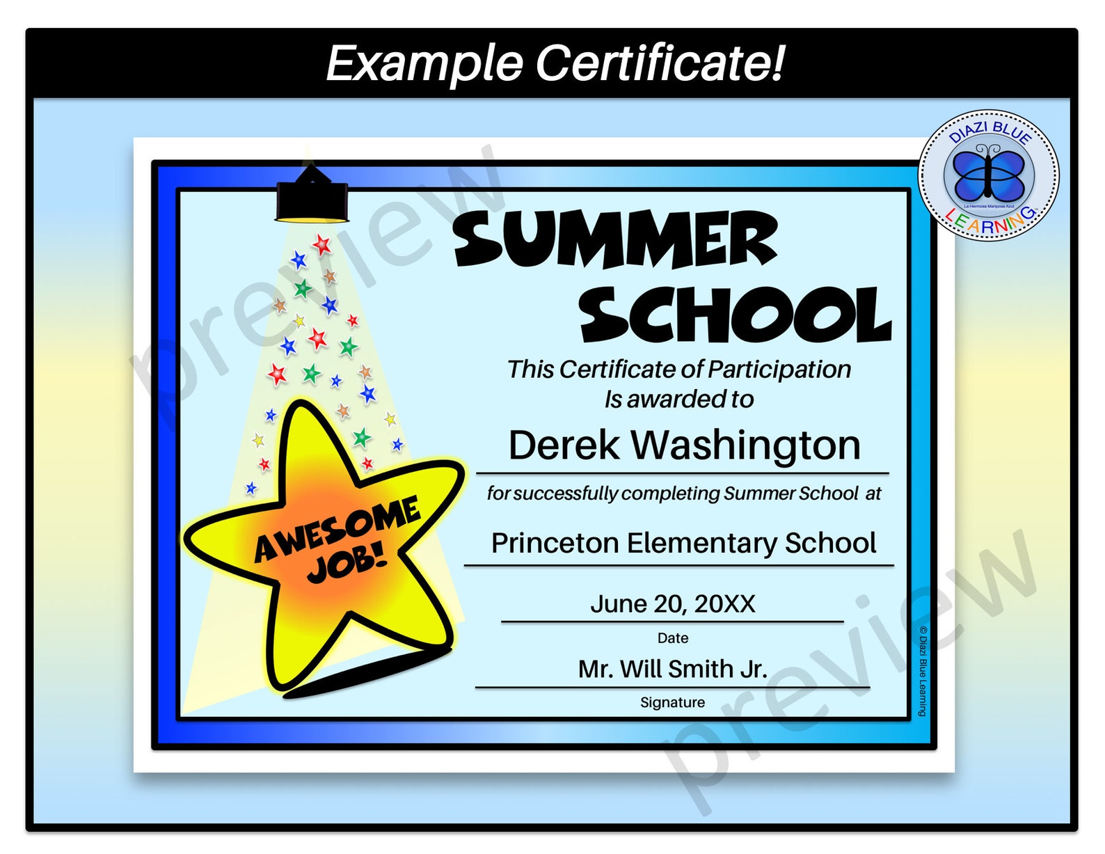 Summer School Certificate, Editable Summer School Certificate ...