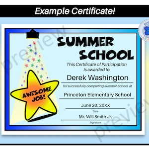 Summer School Certificate, Editable Summer School Certificate ...