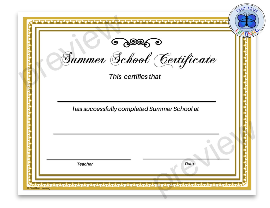 Buy Summer School Certificate, Editable Summer School Certificate ...