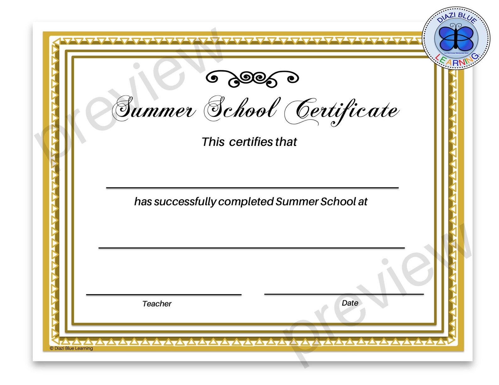 Summer School Certificate, Editable Summer School Certificate ...