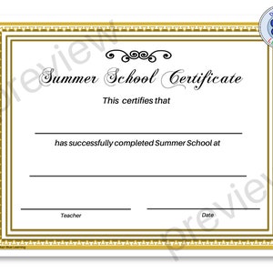 Summer School Certificate, Editable Summer School Certificate ...