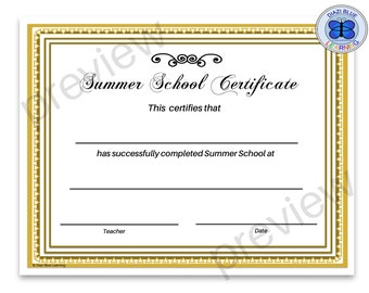 Summer School Certificate, Editable Summer School Certificate ...