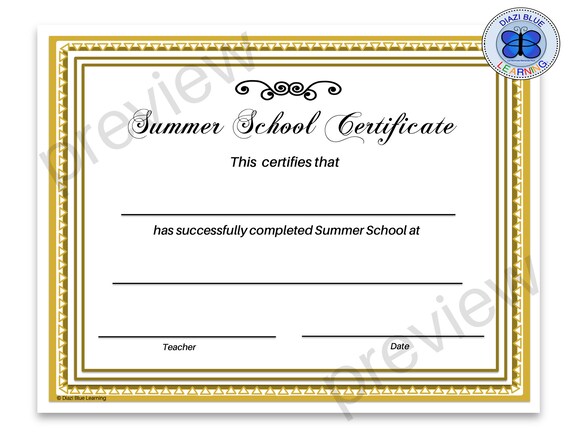 Summer School Certificate Editable Summer School Certificate | Etsy