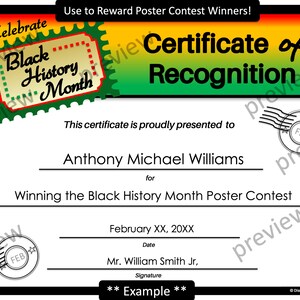 Black History Month Certificate of Recognition, Editable Black History ...