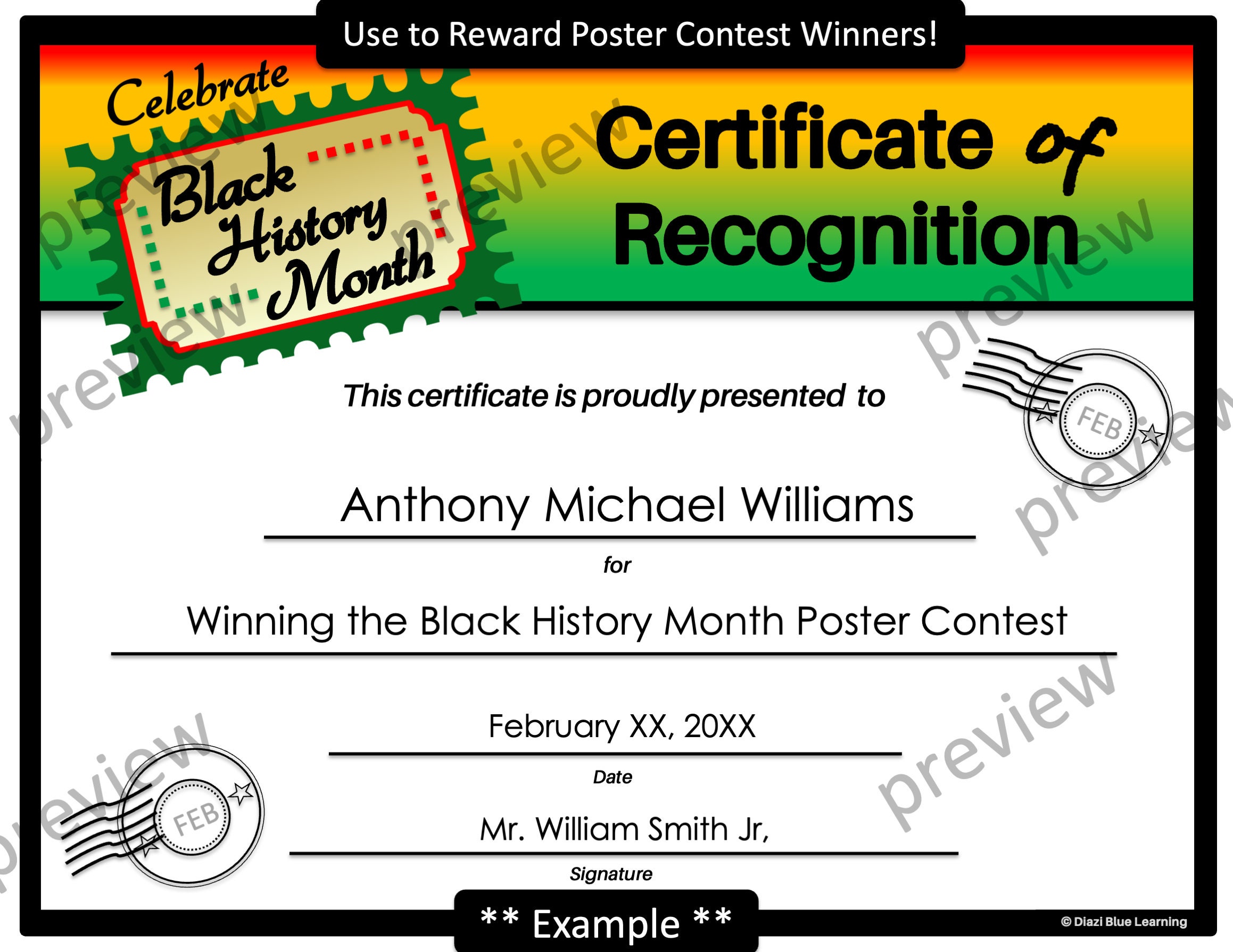Black History Month Certificate of Recognition, Editable Black History ...