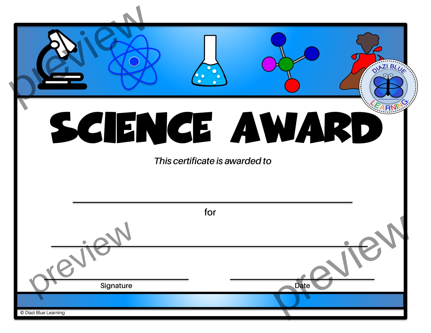 Science Certificate, PDF Science Award, Editable Science Certificate ...
