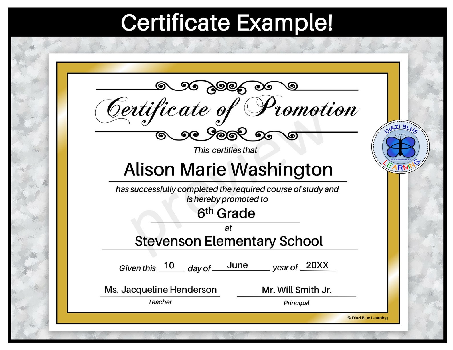 Certificate of Promotion, Certificate of Completion, End of Year ...