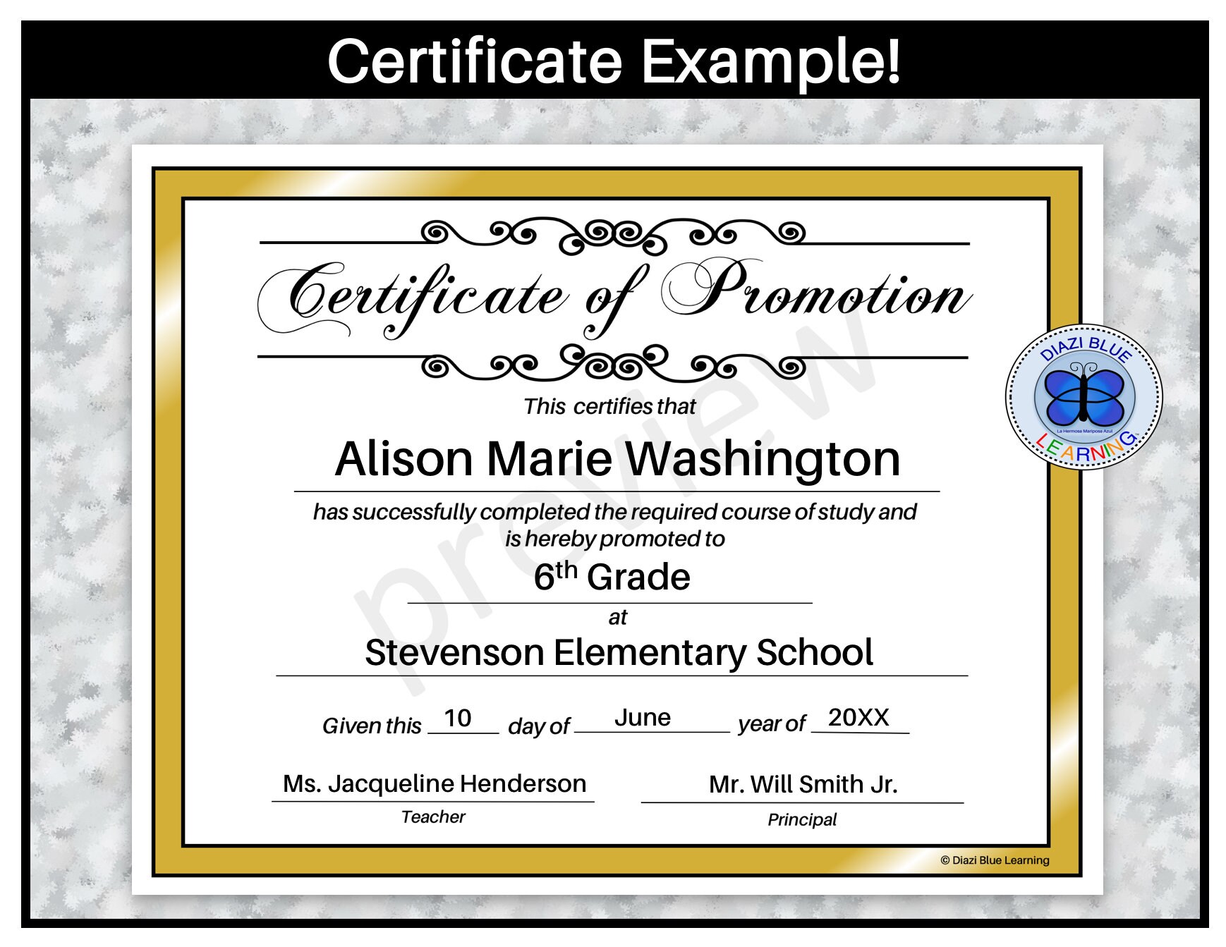 Certificate of Promotion, Certificate of Completion, End of Year ...